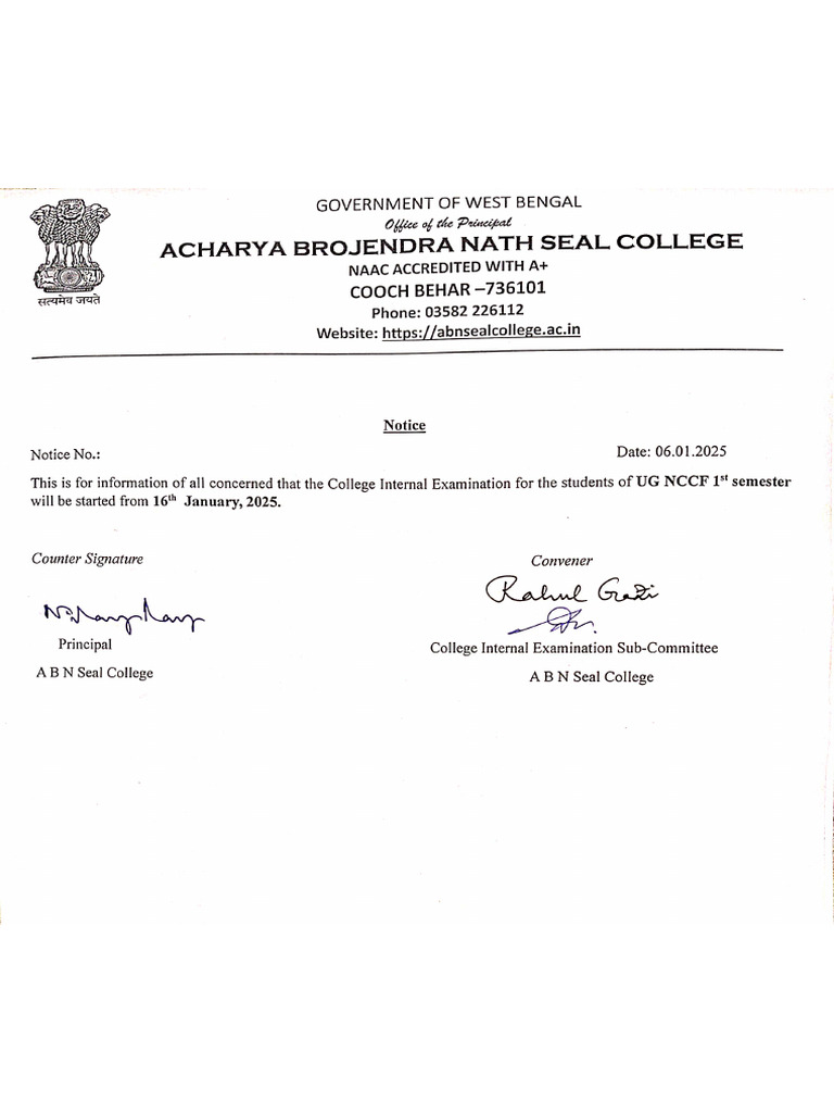 Internal Examination_UG NCCF 1st Semester | PDF