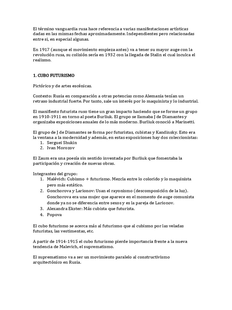 Tema 7. La Vanguardia Rusa | PDF | Las artes | Arte Moderno