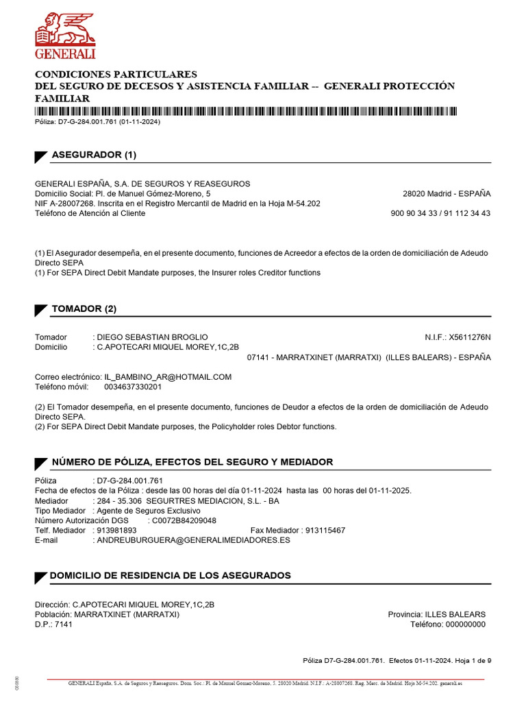 Seguro Decesos Generali: Condiciones 2024 | PDF | Seguro | Póliza de seguros