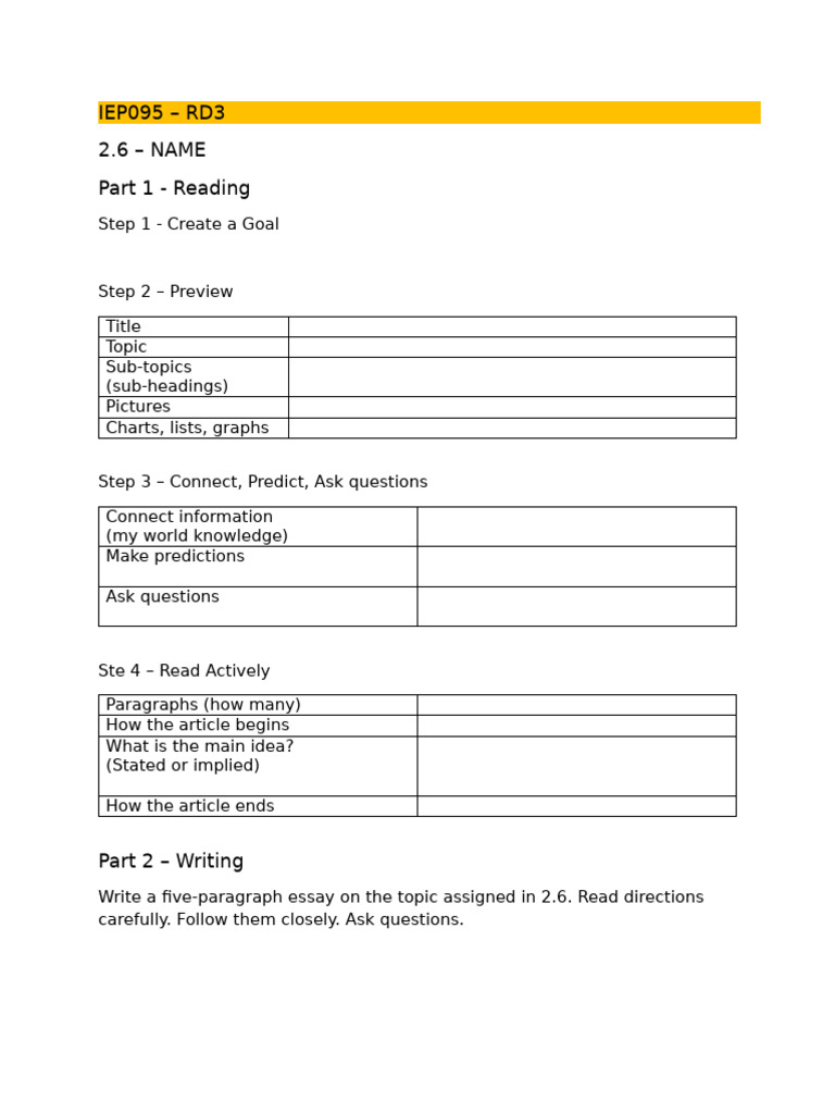 IEP095 - RD3 2.6 - NAME Part 1 - Reading | PDF