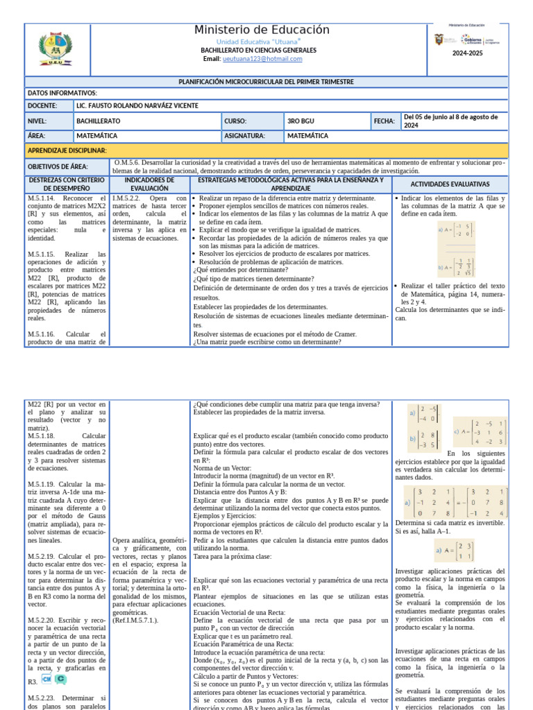 3ro Bgu Mate | PDF | Matriz (Matemáticas) | Determinante
