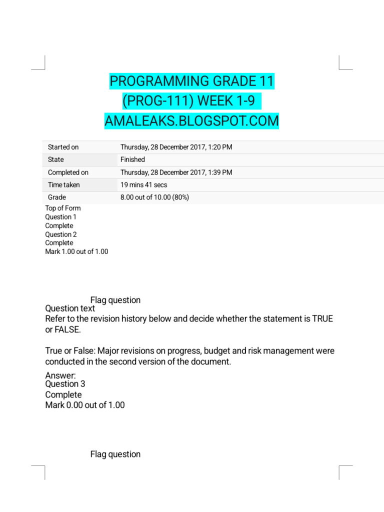 (Amaleaks - Blogspot.com) Programming (Prog-111) - Grade 11 Week 1-9 ...