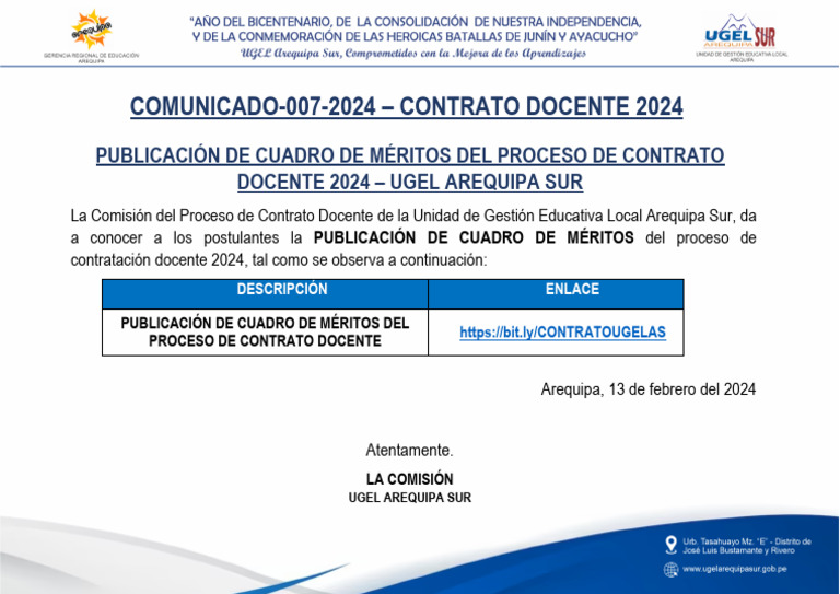 Comunicado #007 Contrato Docente | PDF