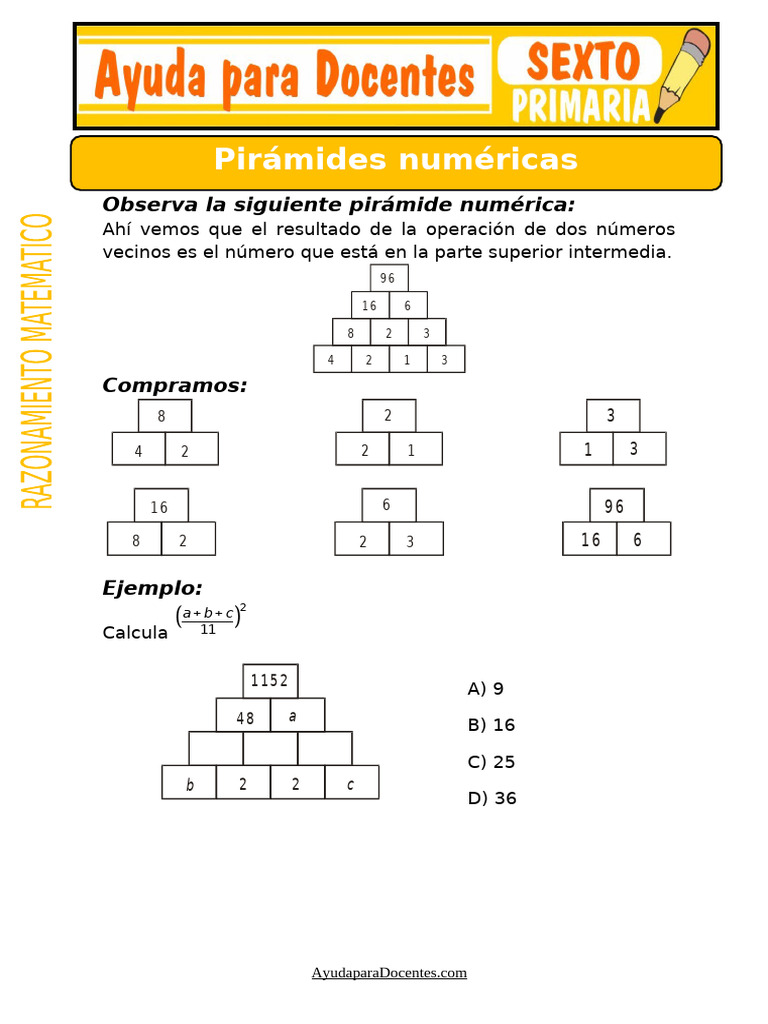 Separatas de Piramides Numericas para Sexto de Primaria | PDF