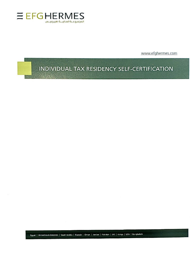 Individual Tax Residency Self - Certification | PDF