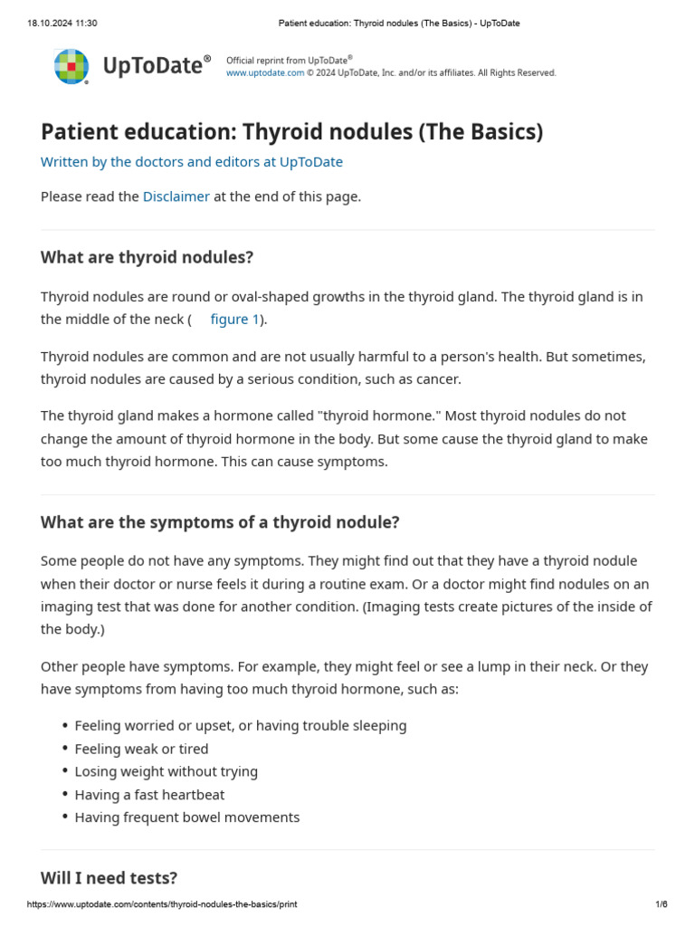 Patient Education_ Thyroid Nodules (the Basics) - UpToDate | PDF | Thyroid | Hyperthyroidism