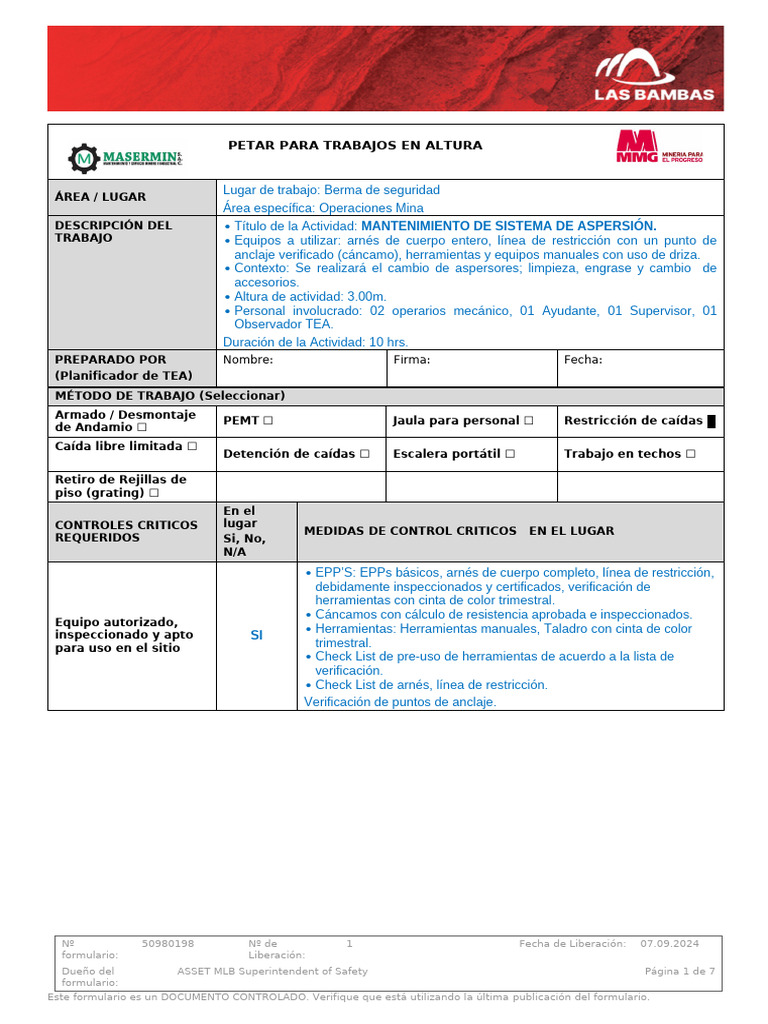 TEA - MANTENIMIENTO DE LINEA DE ASPERSION - Actualizado | PDF