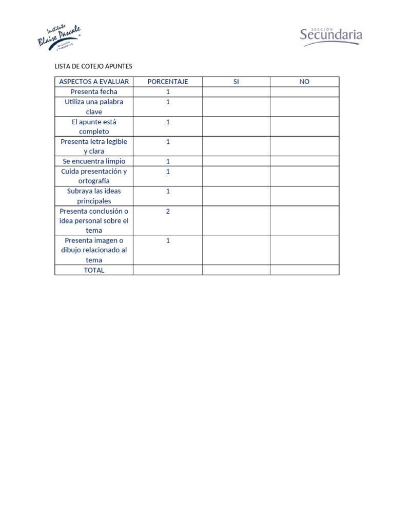 Lista de Cotejo Apuntes | PDF