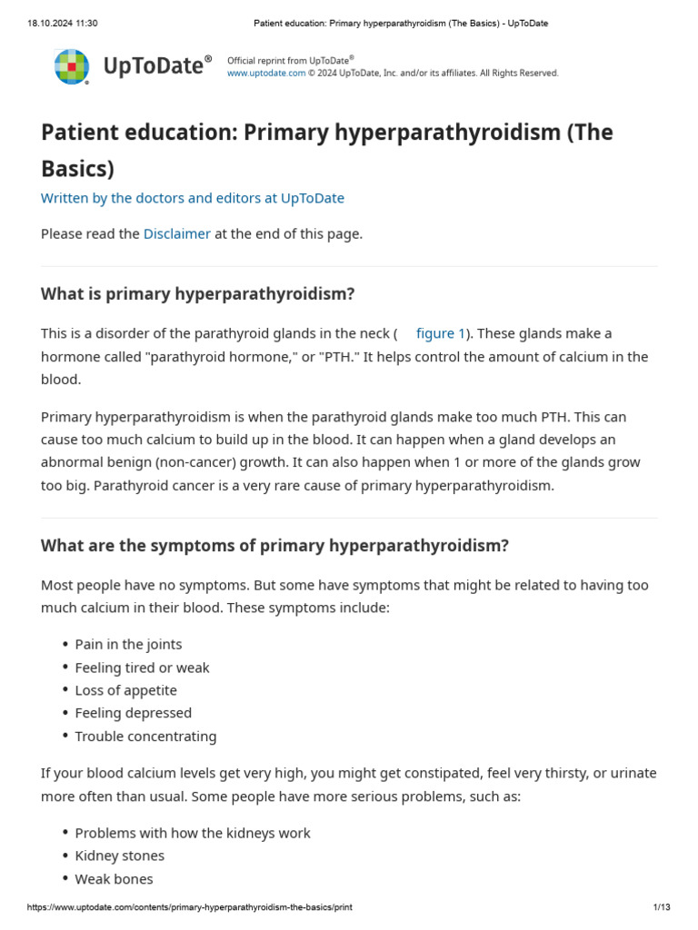 Patient Education - Primary Hyperparathyroidism (The Basics) - UpToDate | PDF | Parathyroid ...