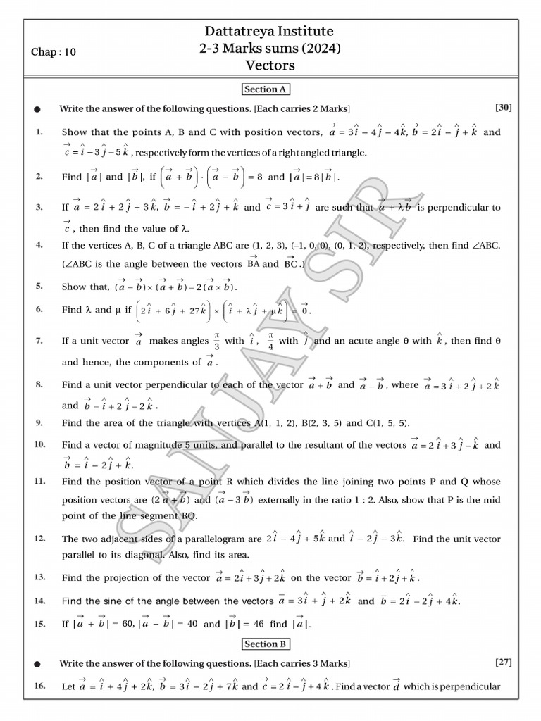 Vectors - D14 Mar 2024 | PDF