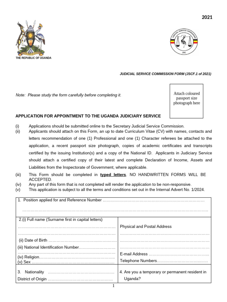 Uganda Judiciary Application Form 2021 | PDF | Public Law | Government
