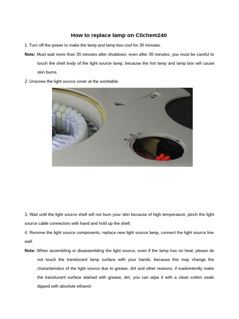Replace Lamp on Clichem240 Guide | PDF