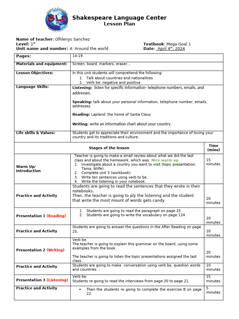 lesson plan | PDF | Cognition | Linguistics