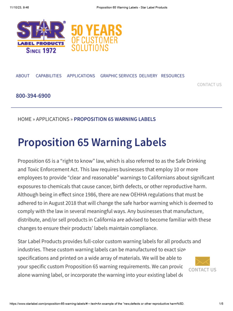 Proposition 65 Warning Labels | PDF