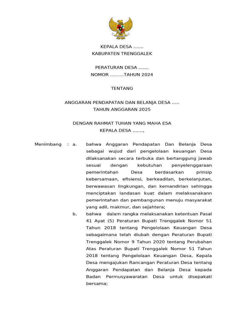 Draft Perdes Apbdesa 2025 | PDF