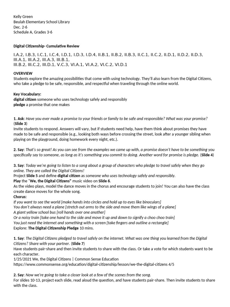 2024 - 2025 Library Lesson Plans Week 17 | PDF