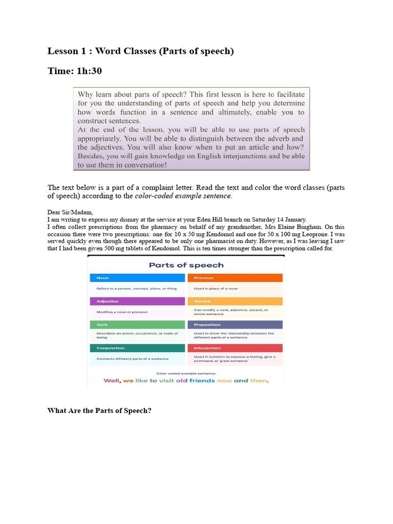 Grammar Lesson 1 (Part 1) | PDF | Part Of Speech | Noun