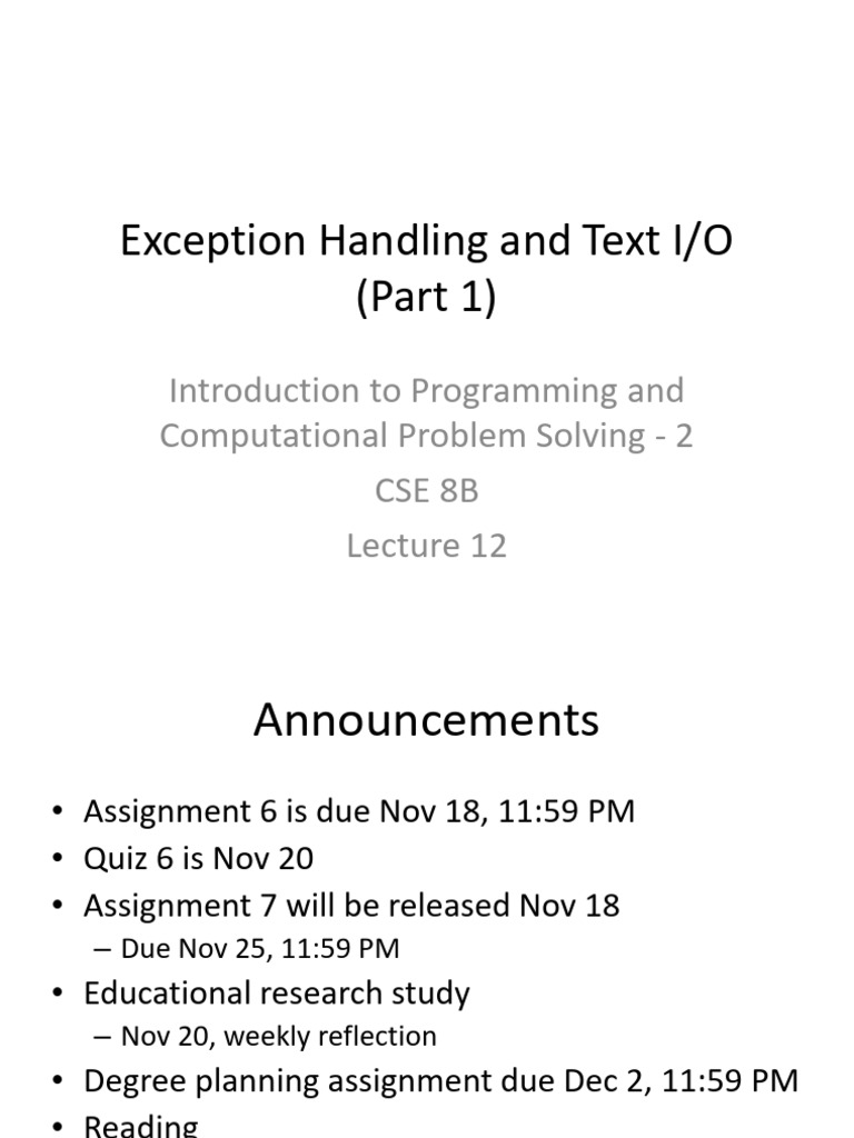 Lec12 Exception Sanduge | PDF | Class (Computer Programming) | Object Oriented Programming