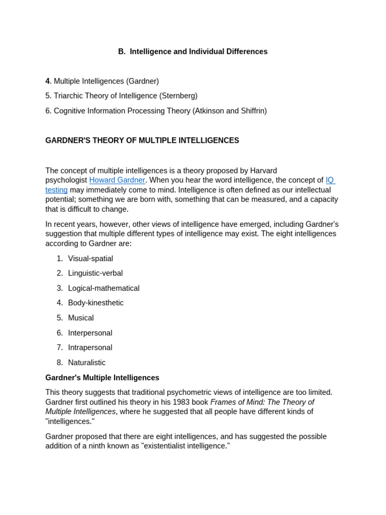 B (2) - Intelligence and Individual Differences | PDF | Intelligence | Cognition