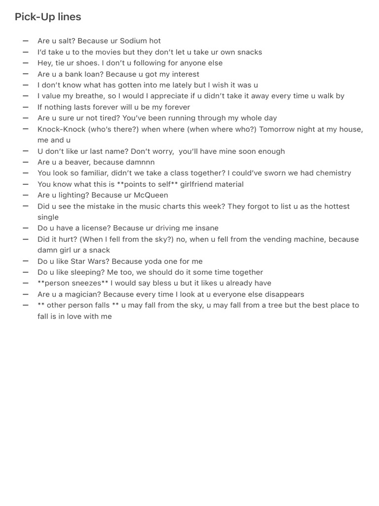 Creative Pick-Up Lines for Flirting | PDF