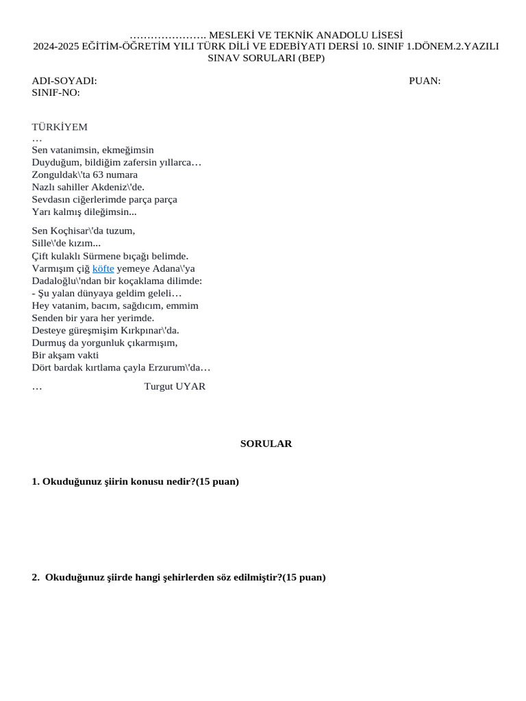 Bep 10.sinif | PDF