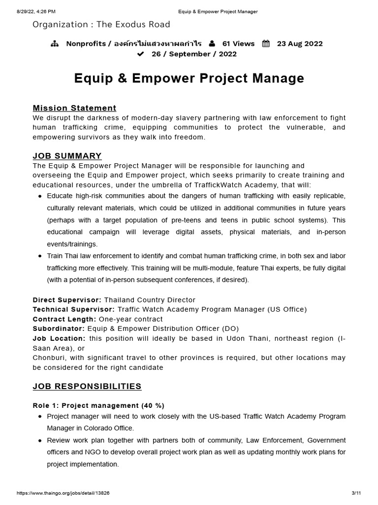 Equip & Empower Project Manager Role | PDF | Non Governmental ...