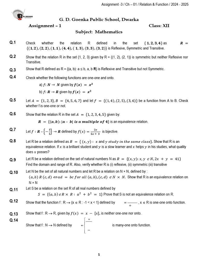Class XII Math: Relations & Functions | PDF | Mathematical Concepts | Functions And Mappings