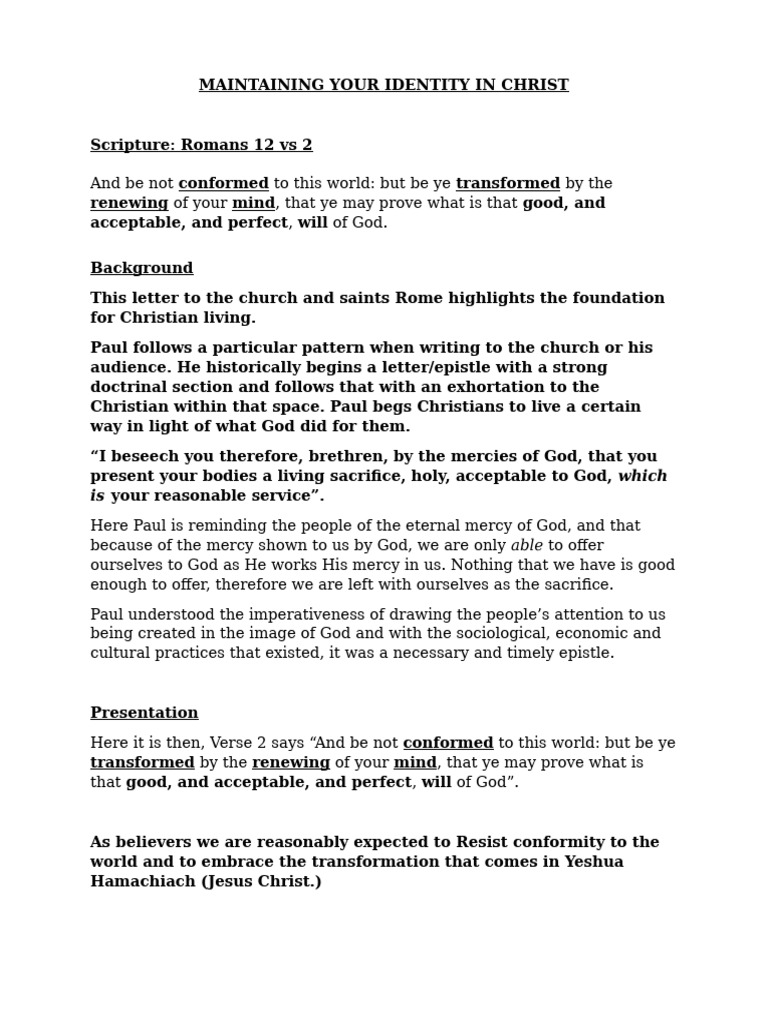 Maintaining Your Identity in Christ | PDF | Paul The Apostle | Epistle ...