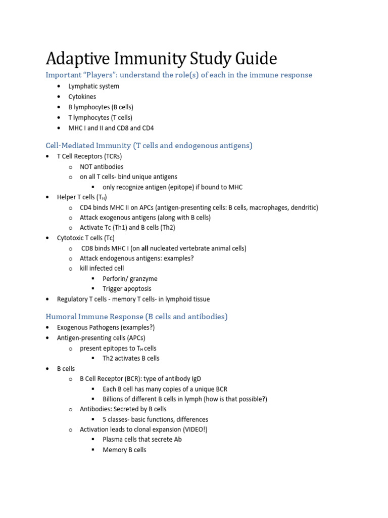 Adaptive Immunity Study Guide | PDF