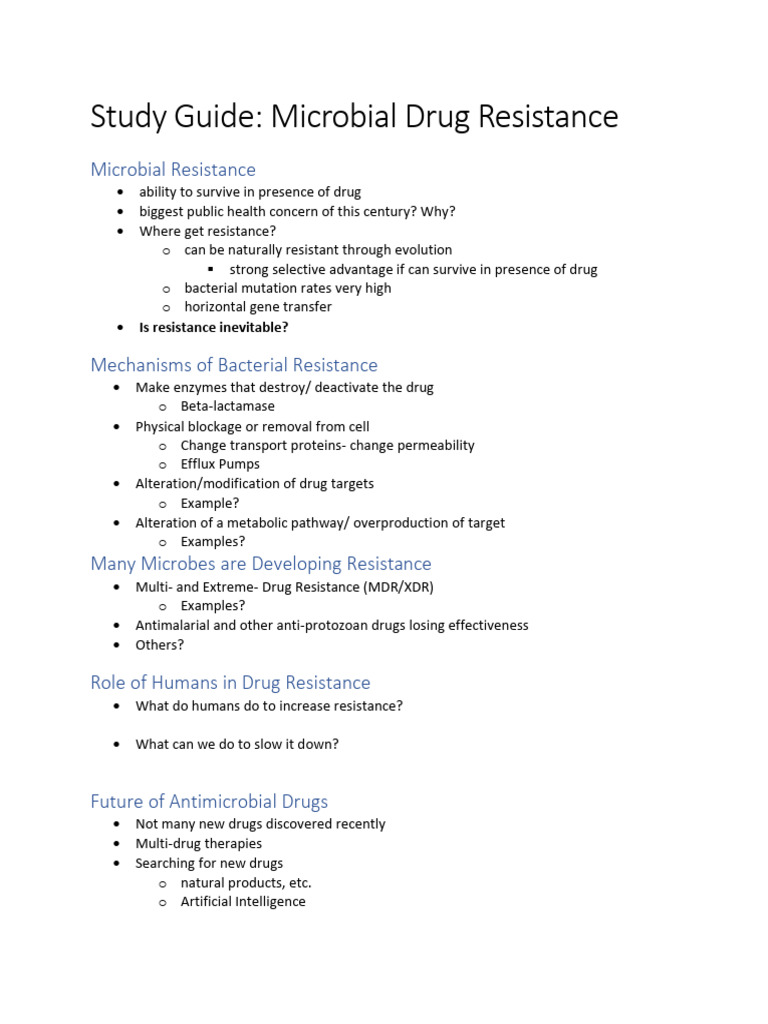 Study Guide Microbial Drug Resistance | PDF