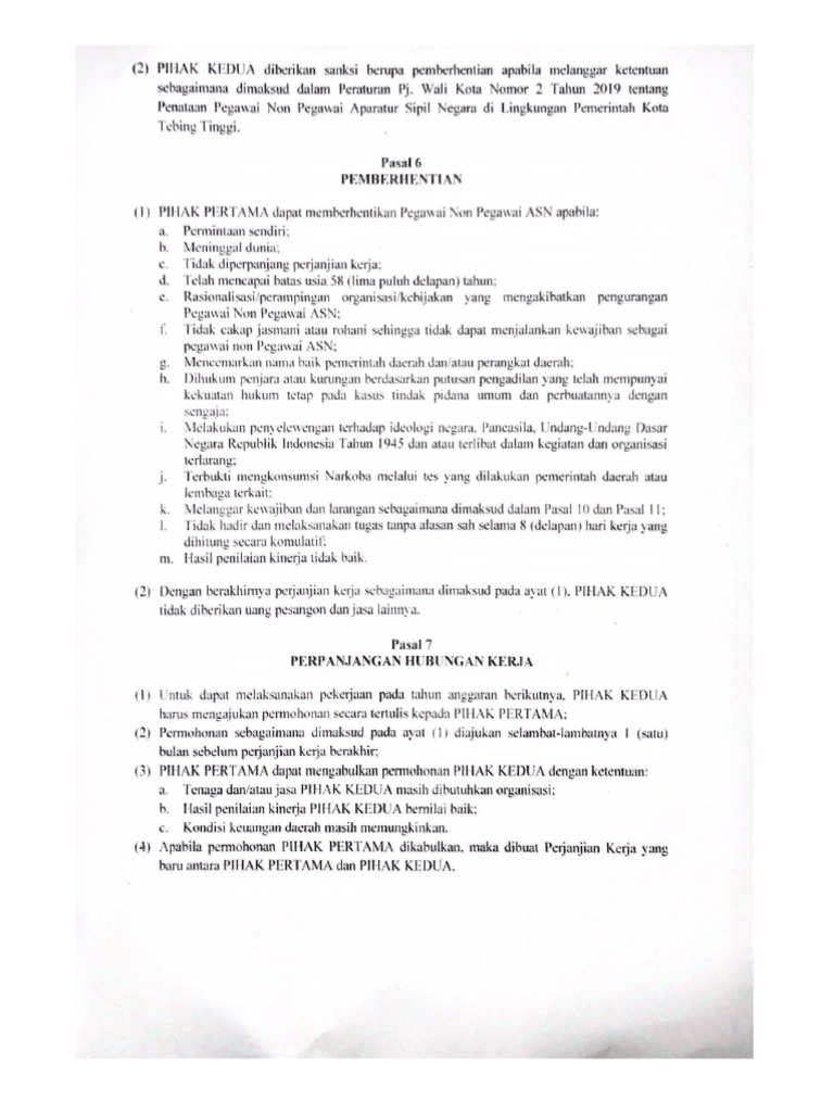 PIHAK KEDUA Diberikan Sanksi Berupa Pemberhentian Apabila Melanggar Ketentuan | PDF