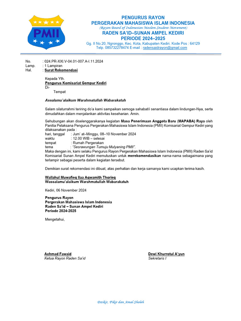 Surat Rekom. Mapaba | PDF