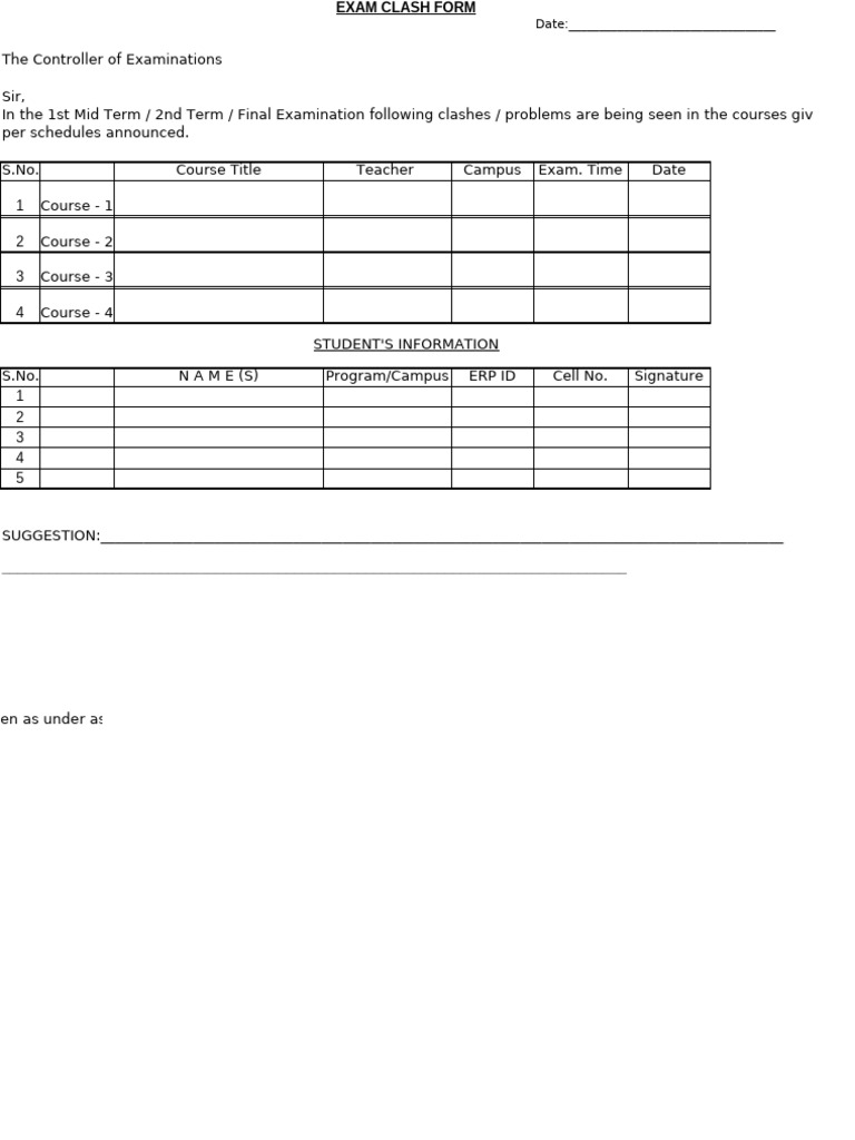 Exam Clash Form | PDF