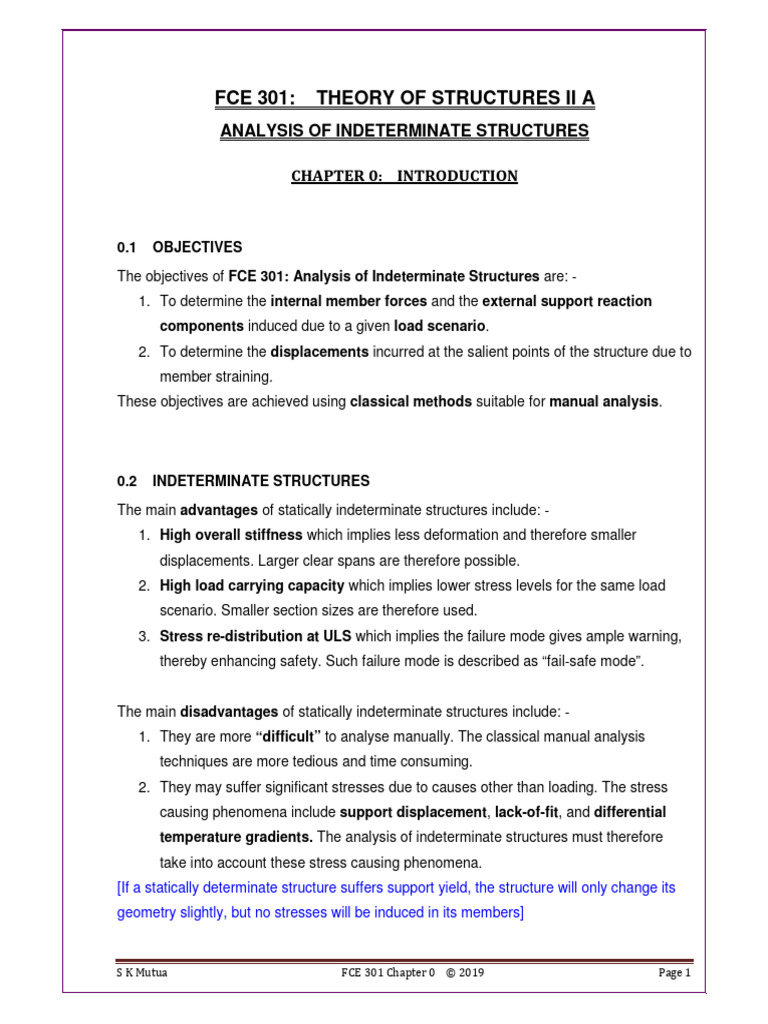 FCE 301analysis of Indeterminate Structures | PDF | Stress (Mechanics) | Elasticity (Physics)