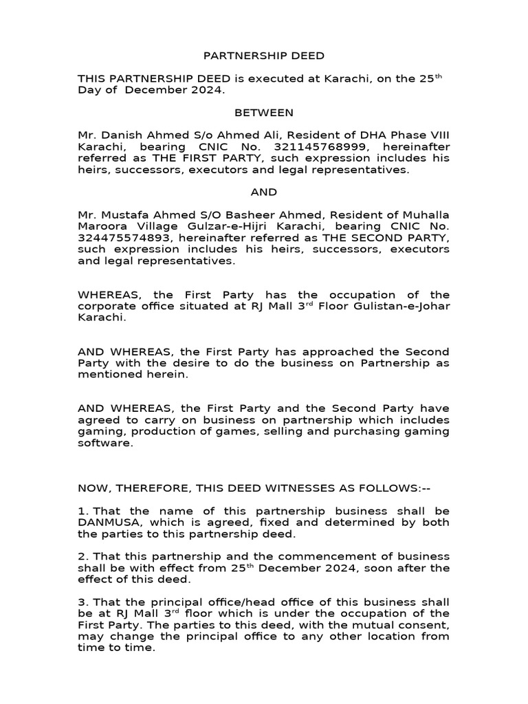 PARTNERSHIP DEED | PDF | Private Law | Business Law