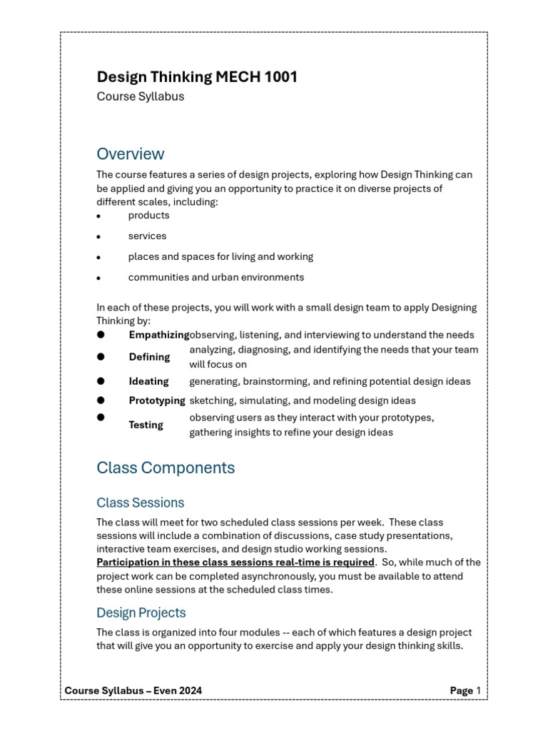 MECH 1001 Design Thinking Syllabus | PDF | Infrastructure | Design Thinking