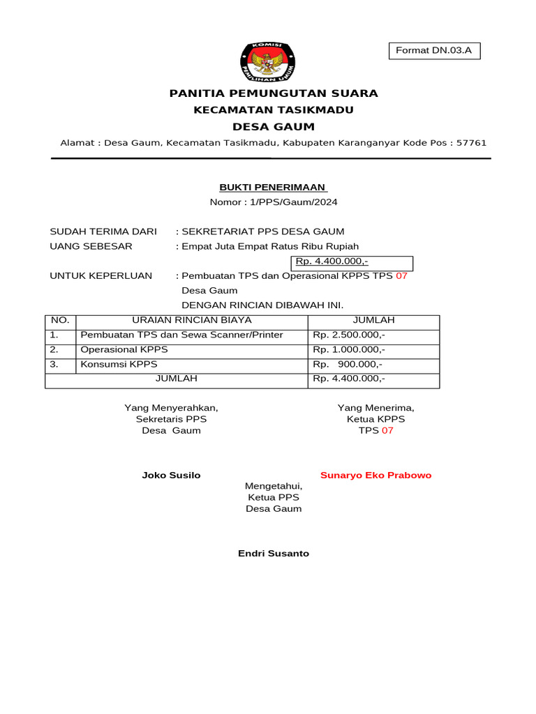 SPJ KPPS DESA GAUM_TPS 07 | PDF