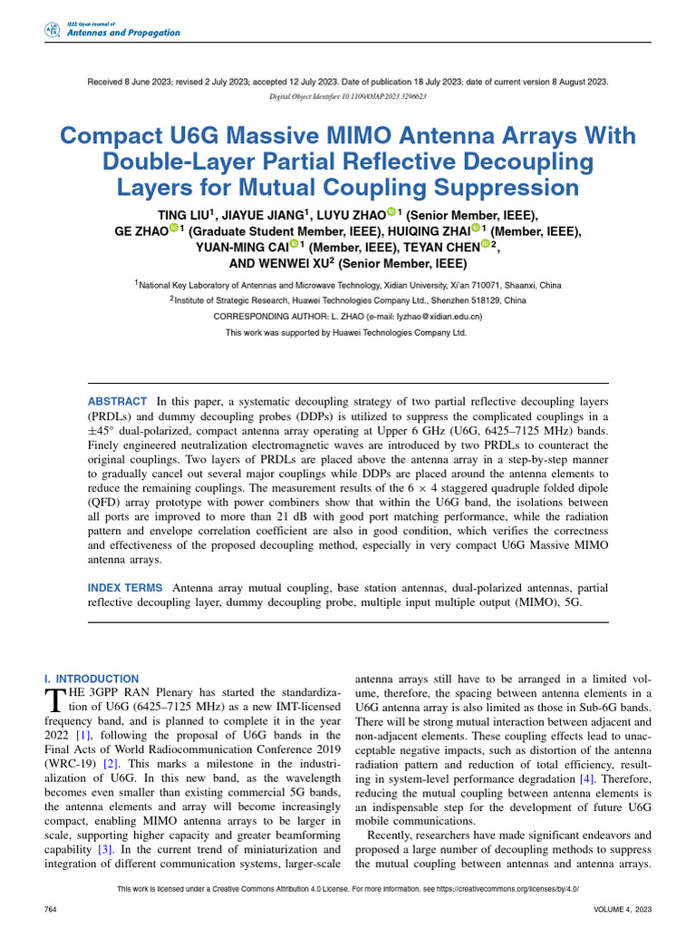 Compactu6gmassivemimoantennaarrayswithdouble Layerpartialreflectivedecouplinglayers