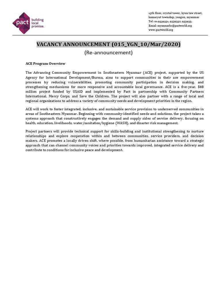 015-YGN-VRA-Program Coordinator Equity and Inclusion ACE Hpa-An DL - 24-Mar-20 Re-Announcement 0 ...