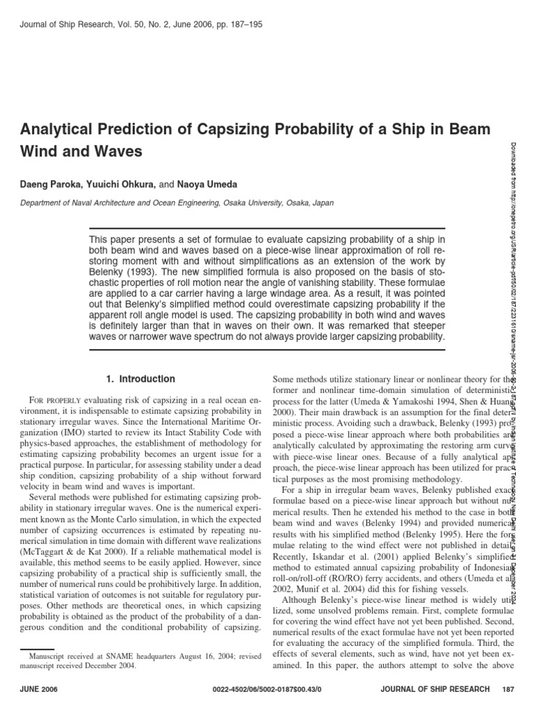 Ship Capsizing Probability Analysis | PDF | Waves | Physics