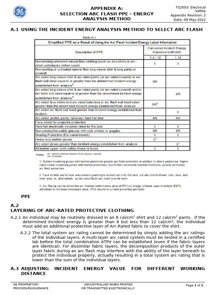 TS2003 App A - Selection of Arc Flash PPE - Energy Analysis Method (v2) | PDF | Electrical ...
