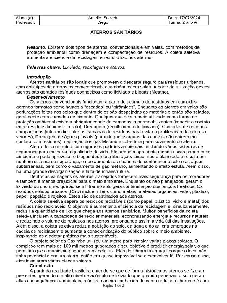 2024-Trabalho Geografia (Aterros) | PDF | Desperdício | Aterro