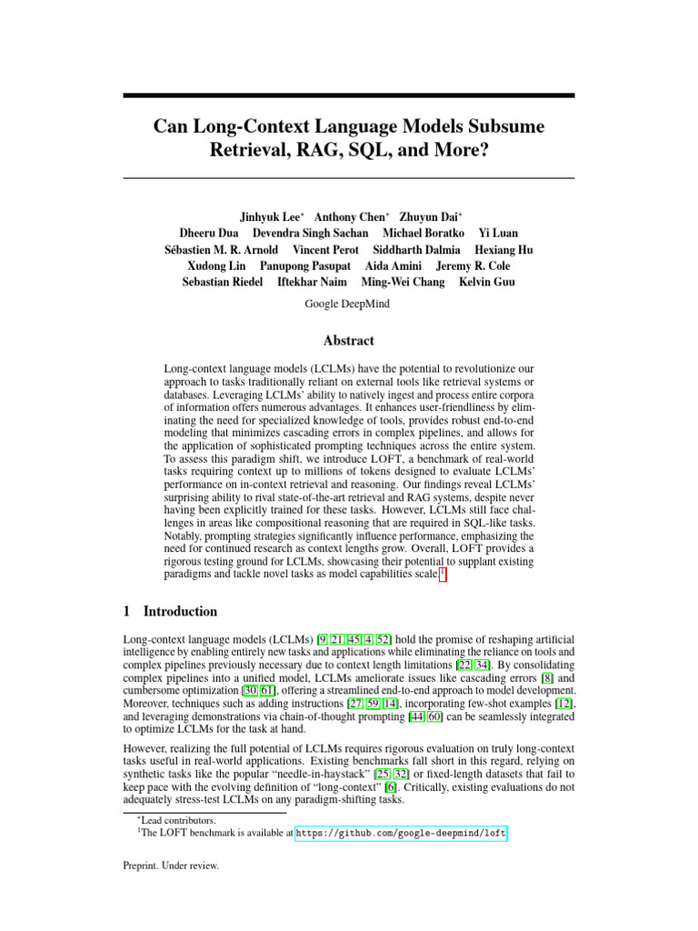 Can Long-Context Language Models Subsume Retrieval, RAG, SQL, and More? | PDF | Information ...