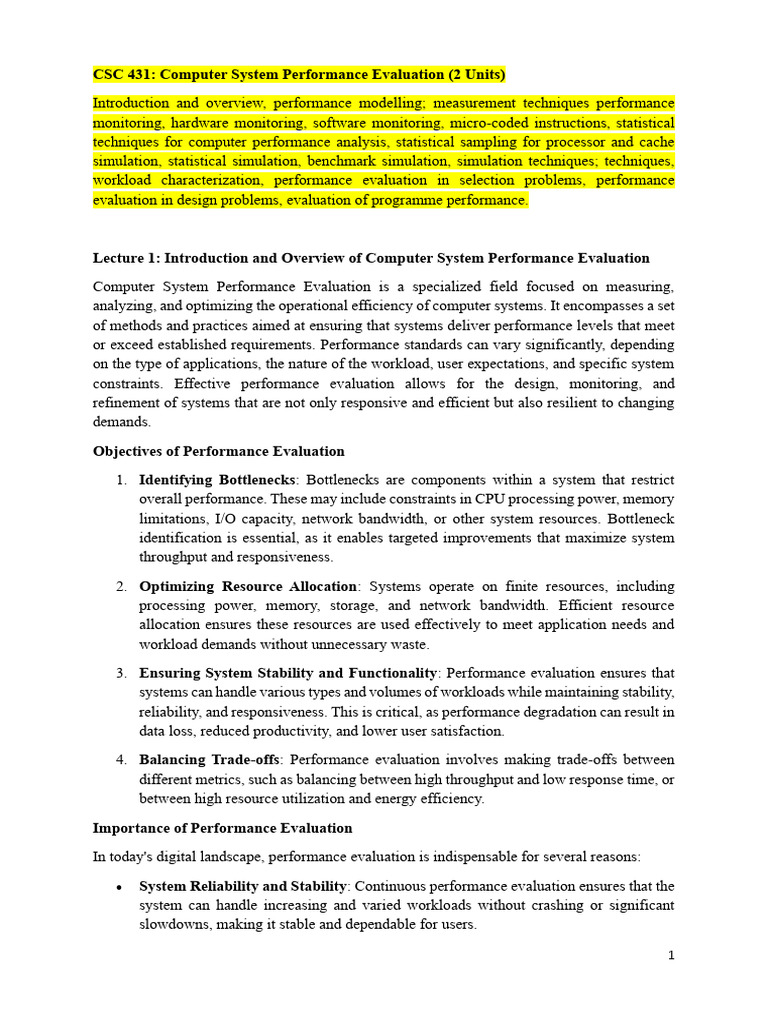 CSC 431 - Computer System Performance Evaluation (2 Units) | PDF | Simulation | Statistics