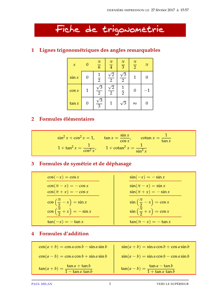 Formulaire de trigonométrie complet | PDF | Géométrie | Géométrie
