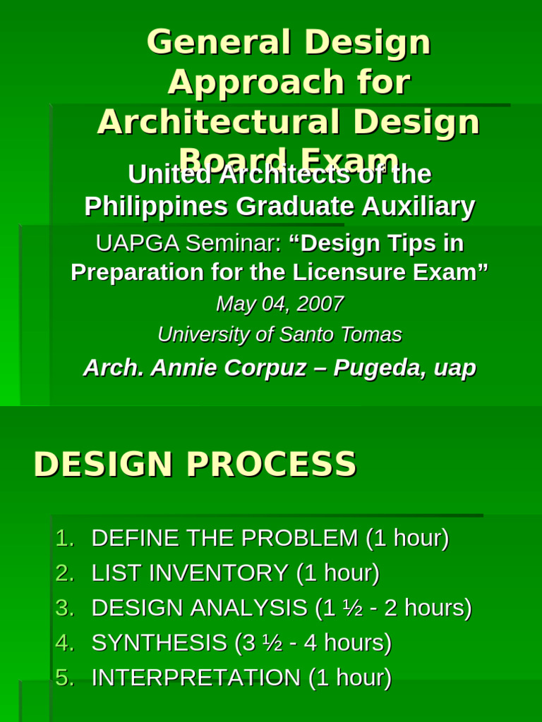 General Design Approach For Architectural Design Board Exam | PDF