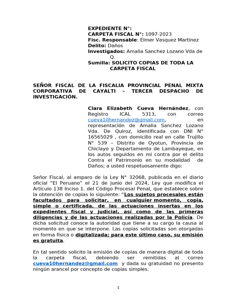 Solicito Copias de Toda La Carpeta Fiscal 1097-2023 | PDF