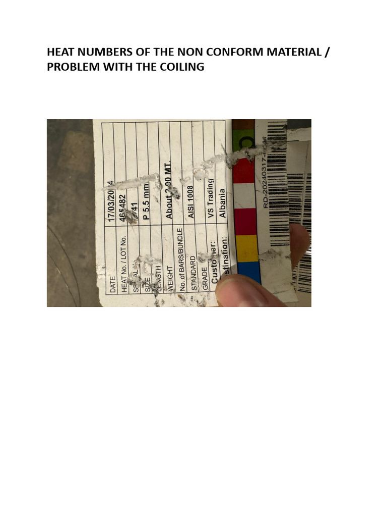 HEAT NUMBERS OF THE NON CONFORM MATERIAL | PDF