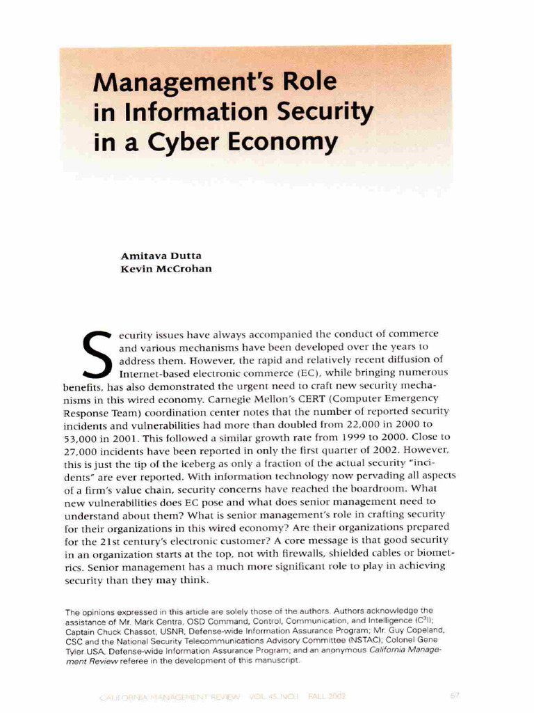 Dutta Mccrohan 2002 Management S Role in Information Security in A ...