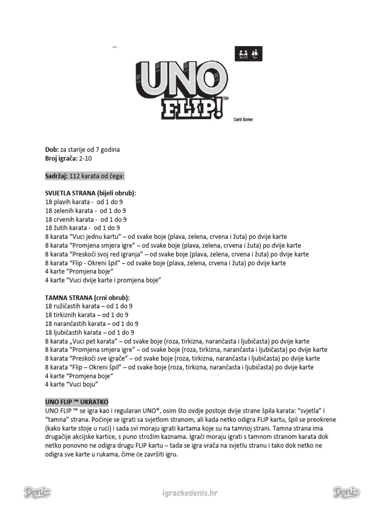 Pravila Igre - 103-30105 - UNO - Flip - Novo | PDF